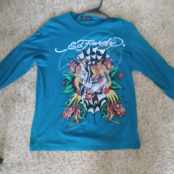 Ed Hardy | Tops | Ed Hardy Long Sleeve Polo | Poshmark